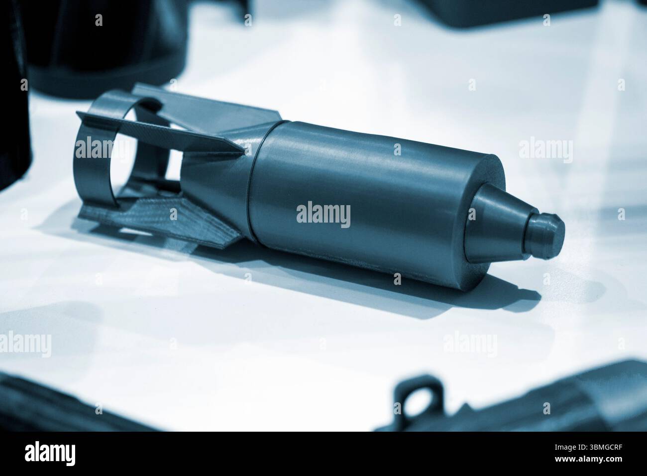 Bomb. Bomb model for drone. Model of bomb printed on 3D printer from ...