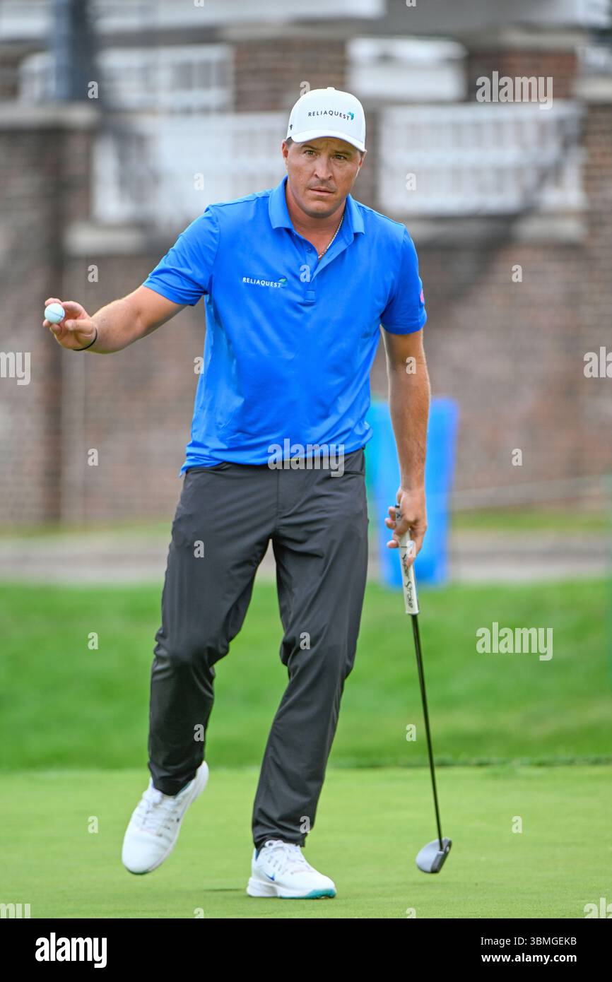 DETROIT, MI - JUNE 26: Kevin Roy (USA) after sinking his birdie putt on ...