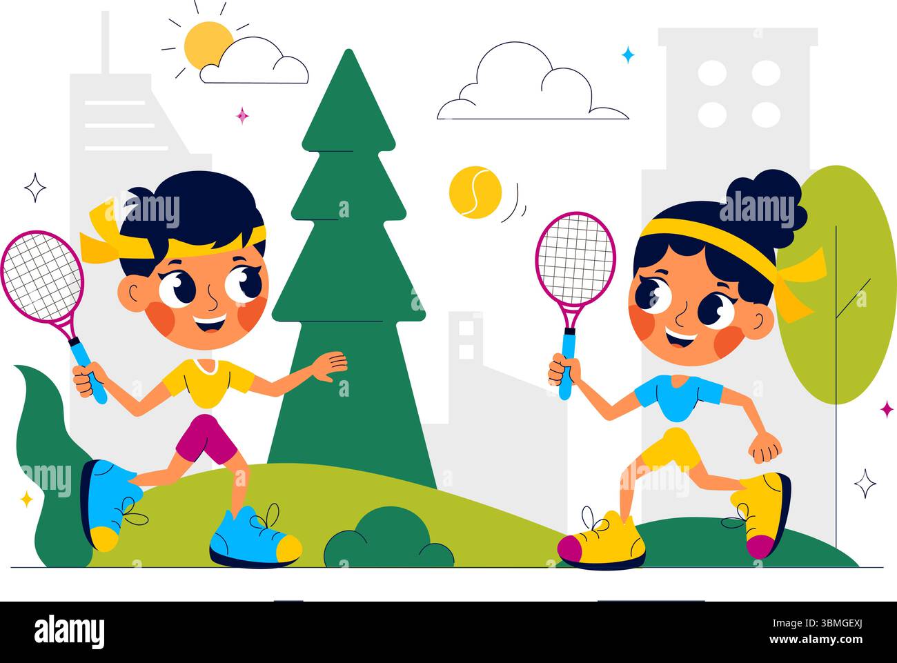 Kids Exercise Vector Illustration Featuring Various Types of Healthy ...