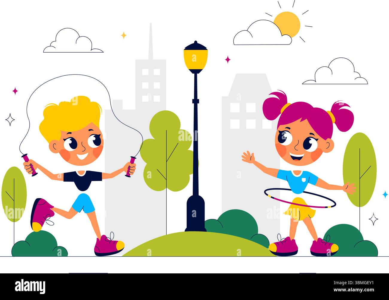 Kids Exercise Vector Illustration Featuring Various Types of Healthy ...