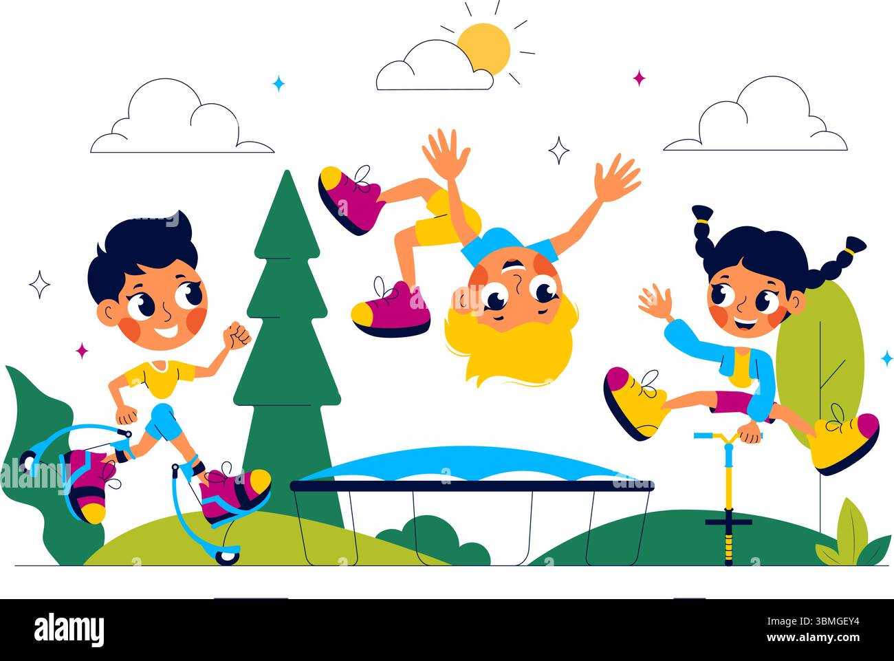 Kids Exercise Vector Illustration Featuring Various Types of Healthy ...