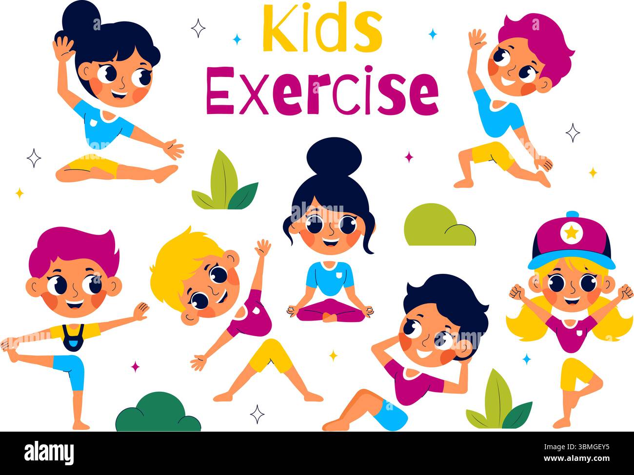 Kids Exercise Vector Illustration Featuring Various Types of Healthy ...