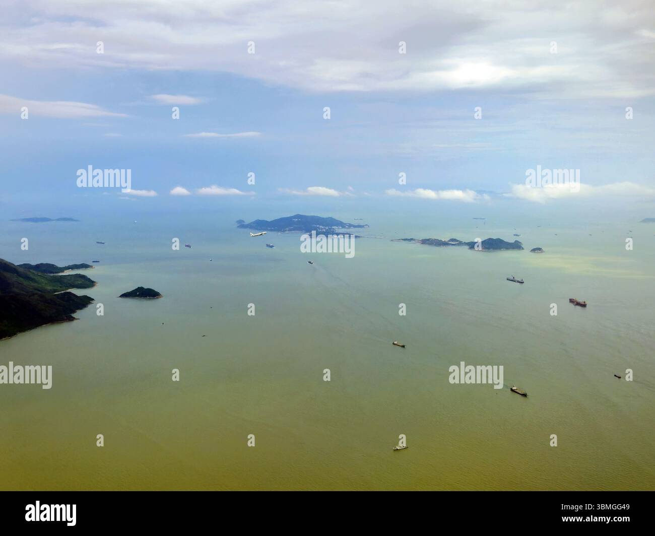 Aerial View over Longxu Corner & Diu Tin Luk, Pearl River Estuary, Hong ...