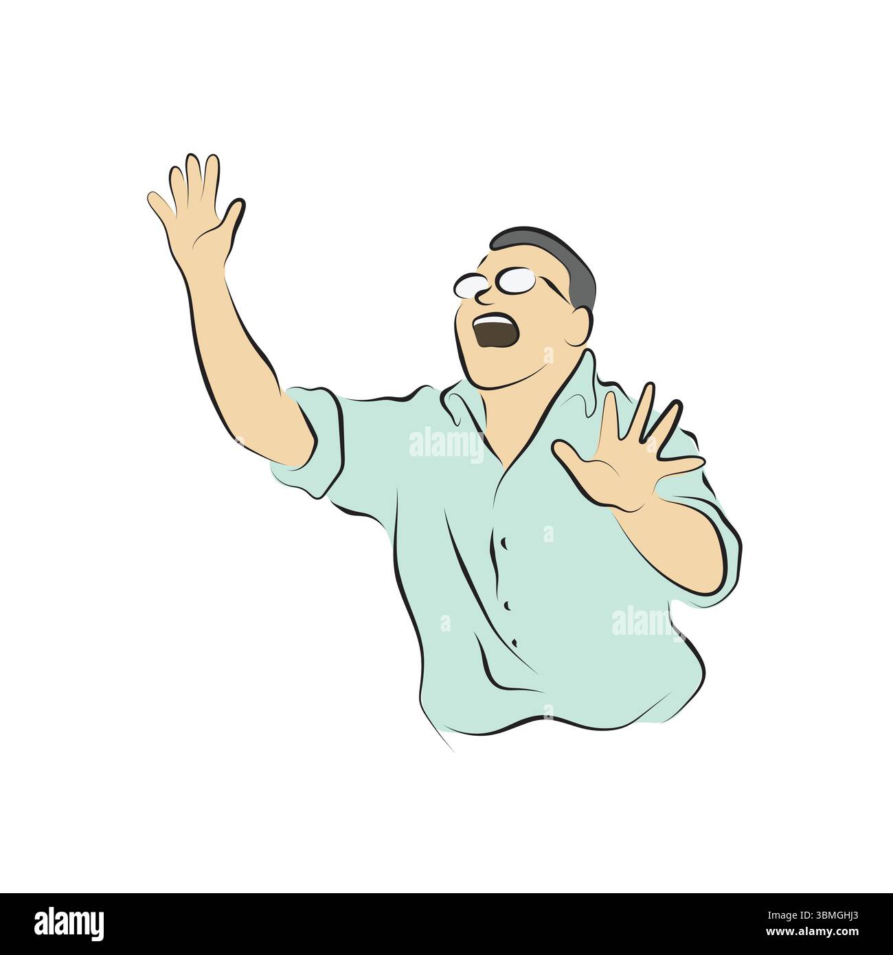man with eyeglasses showing stop gesture illustration vector hand drawn ...