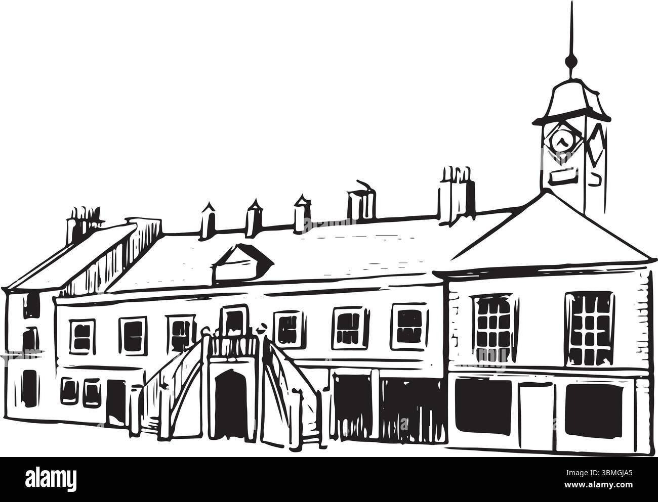 Old Town Hall in Carlisle, England ink illustration Georgian ...