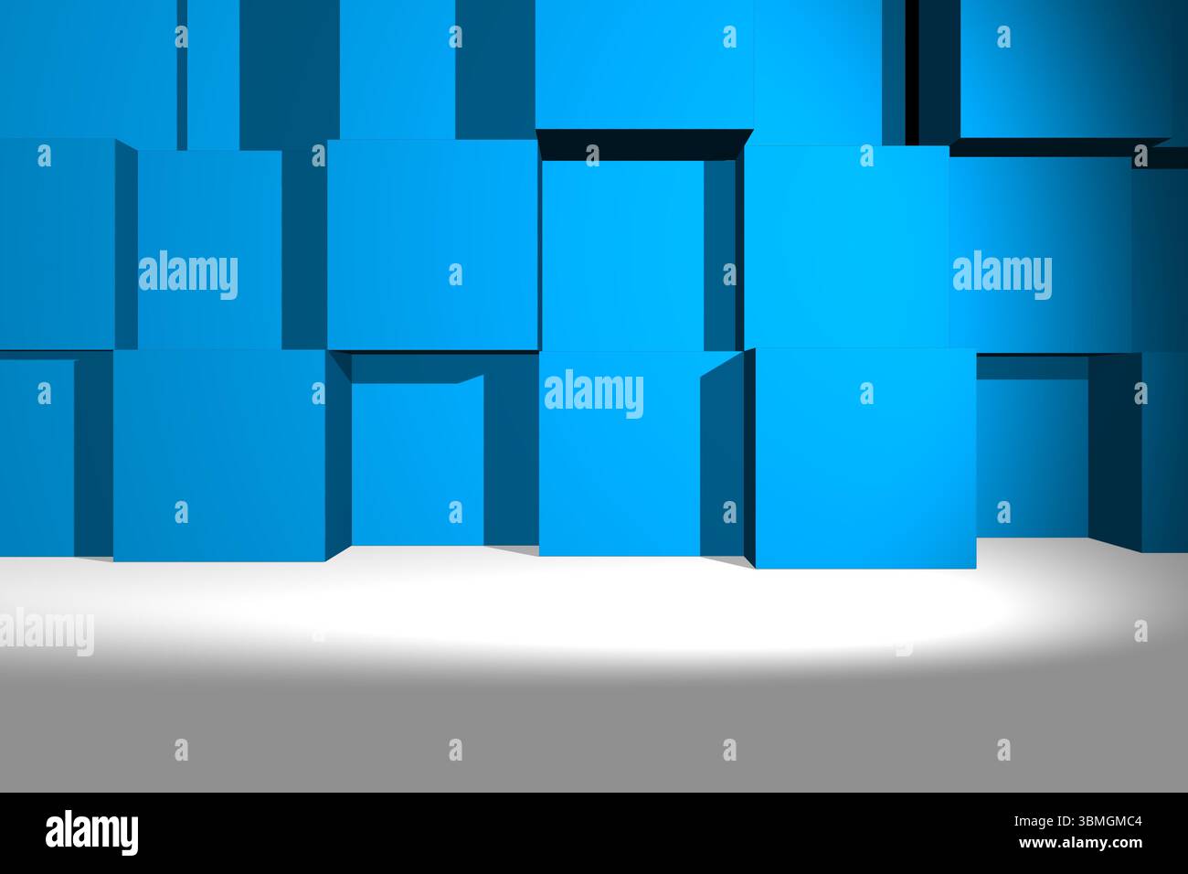 Staggered blue cubes are being shown in abstract 3D studio design with ...