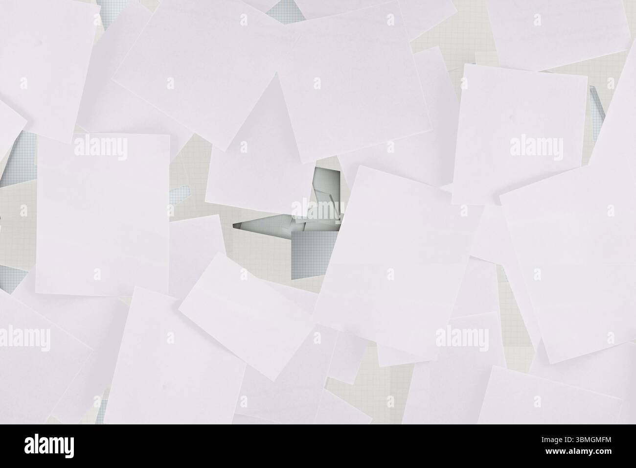 Cluster of overlapping blank sheets is revealing airplane blueprint on ...