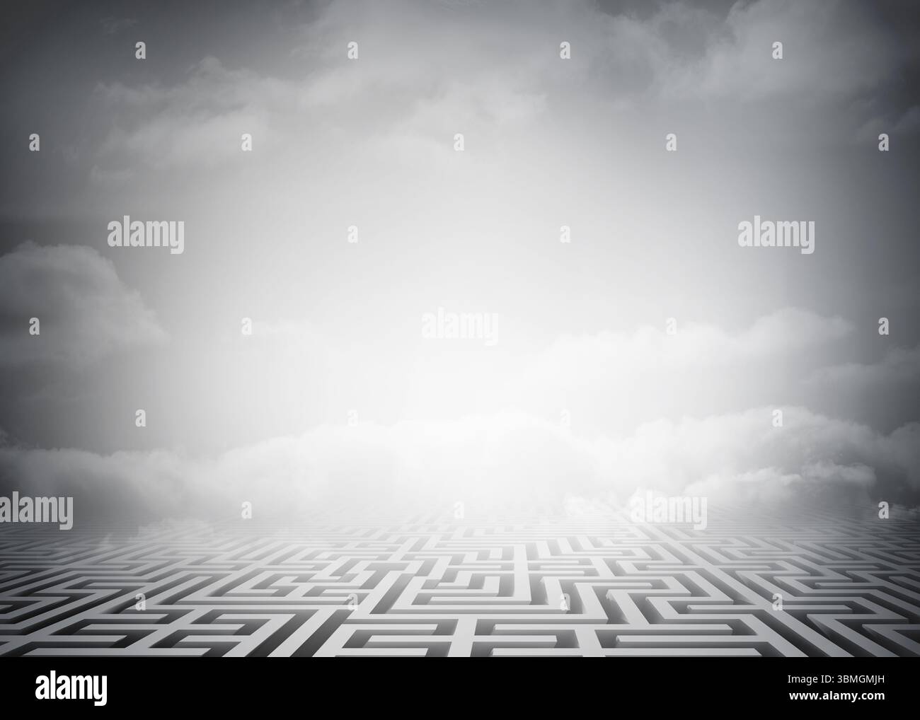 Maze ending in cloudy sky Stock Photo - Alamy