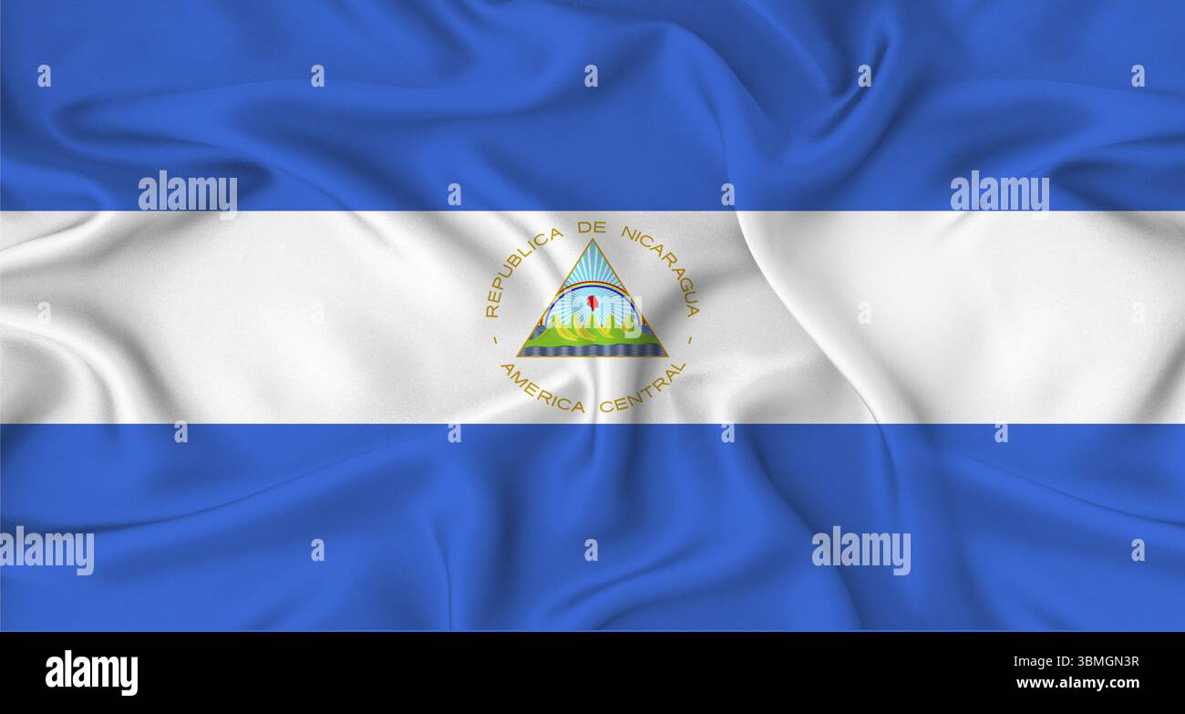 Realistic Nicaragua flag waving. Close up of flag of Nicaragua with cloth texture Stock Photo ...