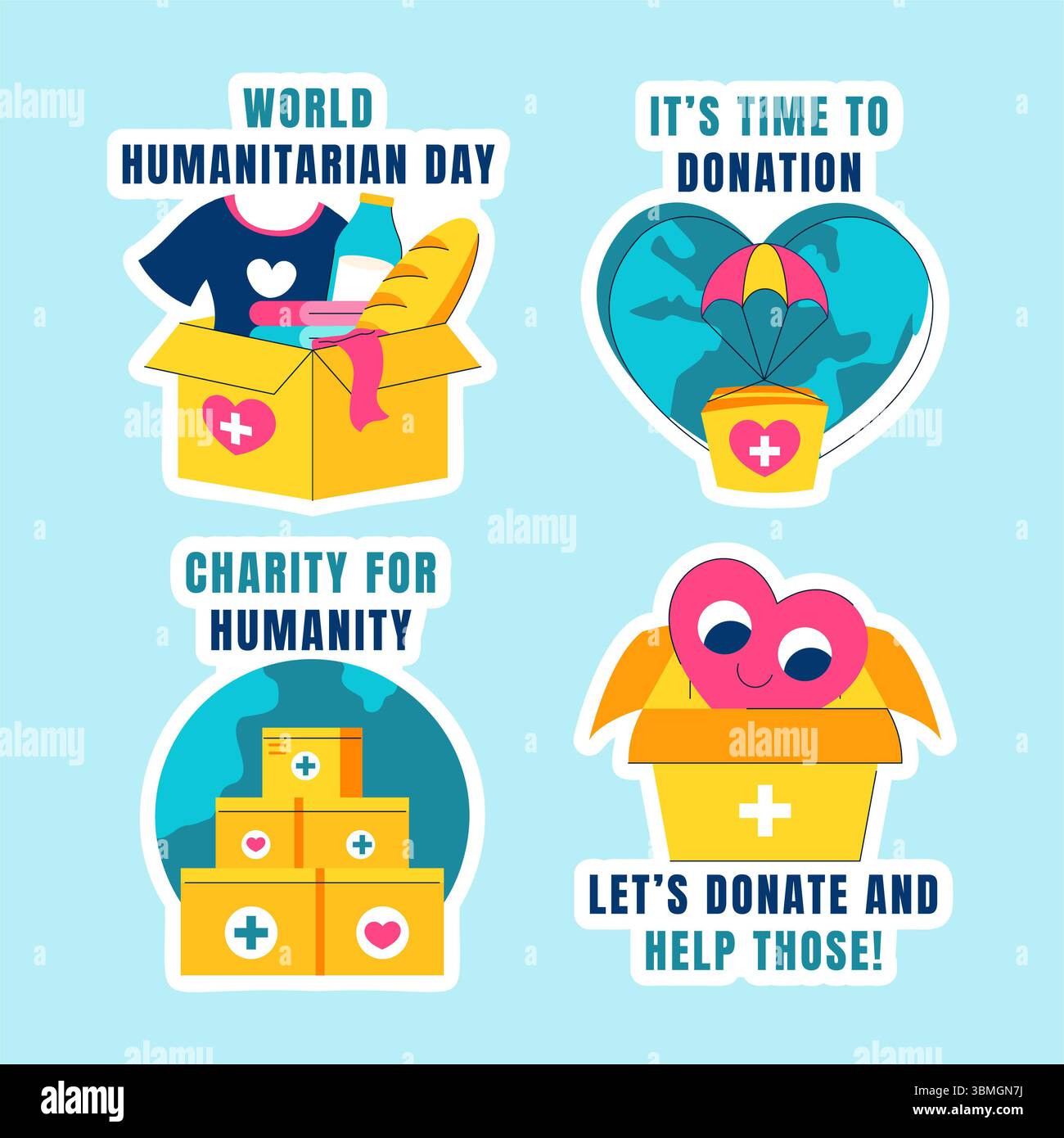 Flat Design Humanitarian Day Template with Cartoon Drawing Label ...