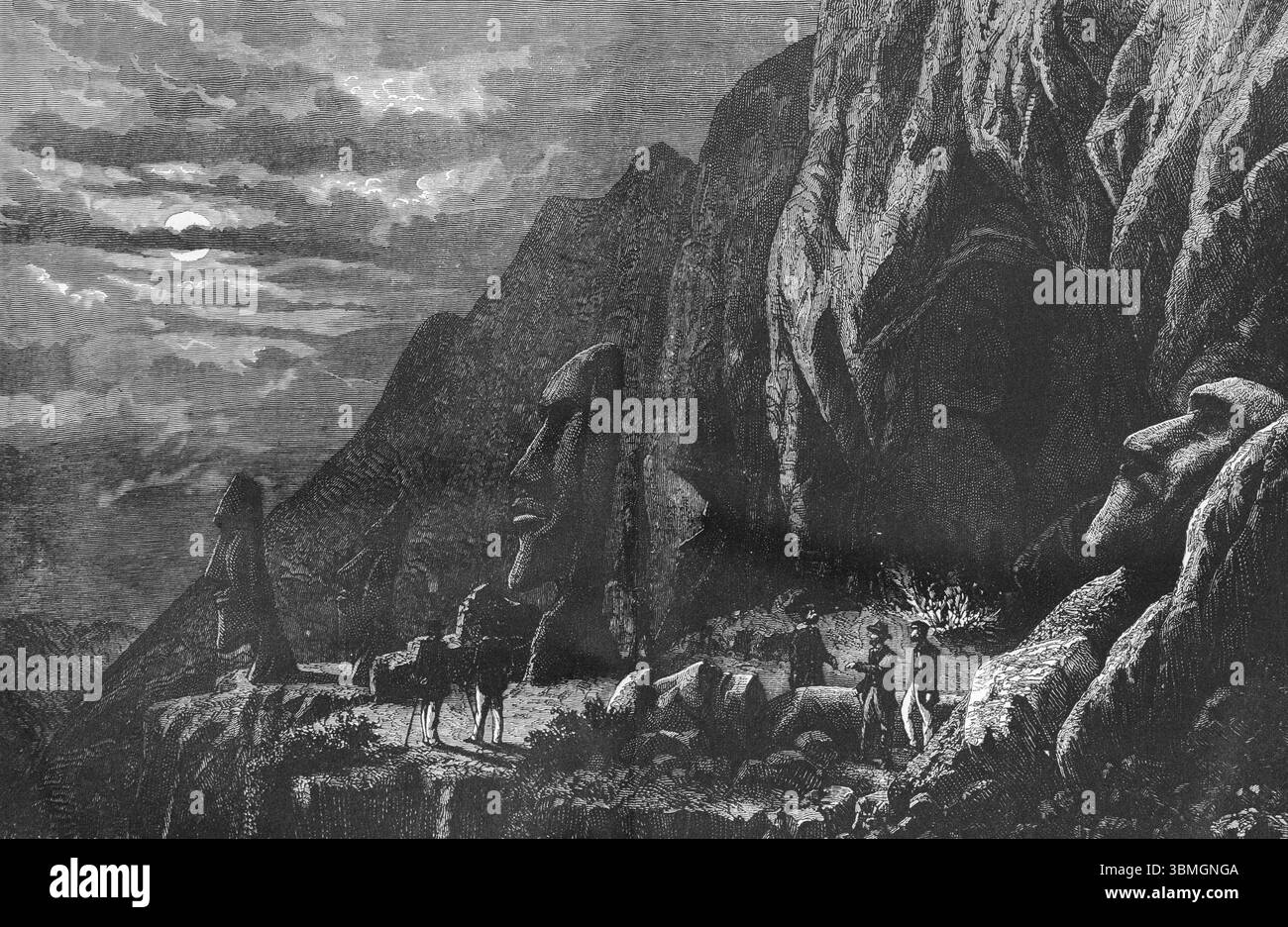 Moai or moÊ»ai faces in Rapa Nui National Park, monoliths, rock face ...