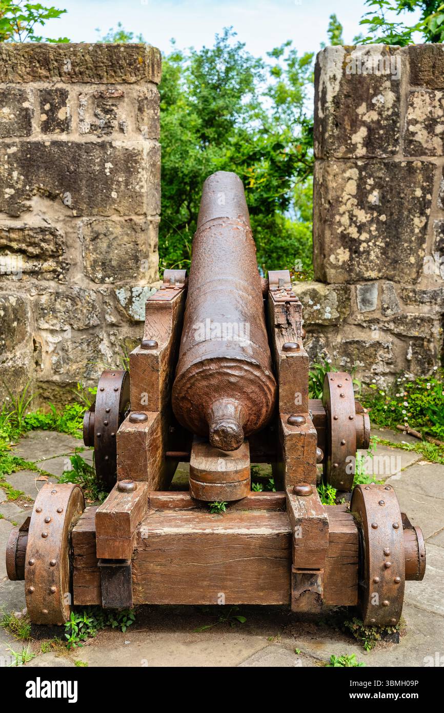 Ancient defensive cannon at the top of the fortress of Mount Urgull in ...
