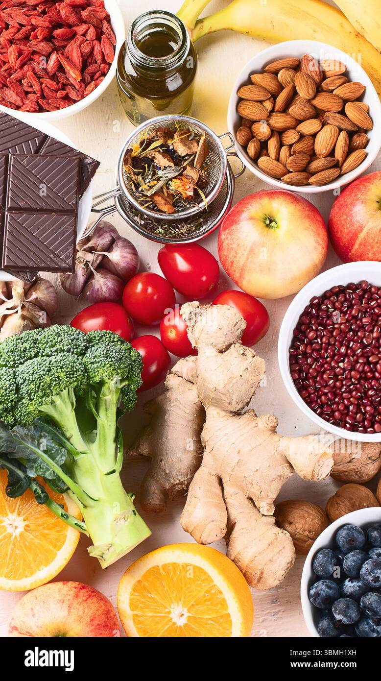 Food sources of natural antioxidants. Healthy diet concept Stock Photo ...