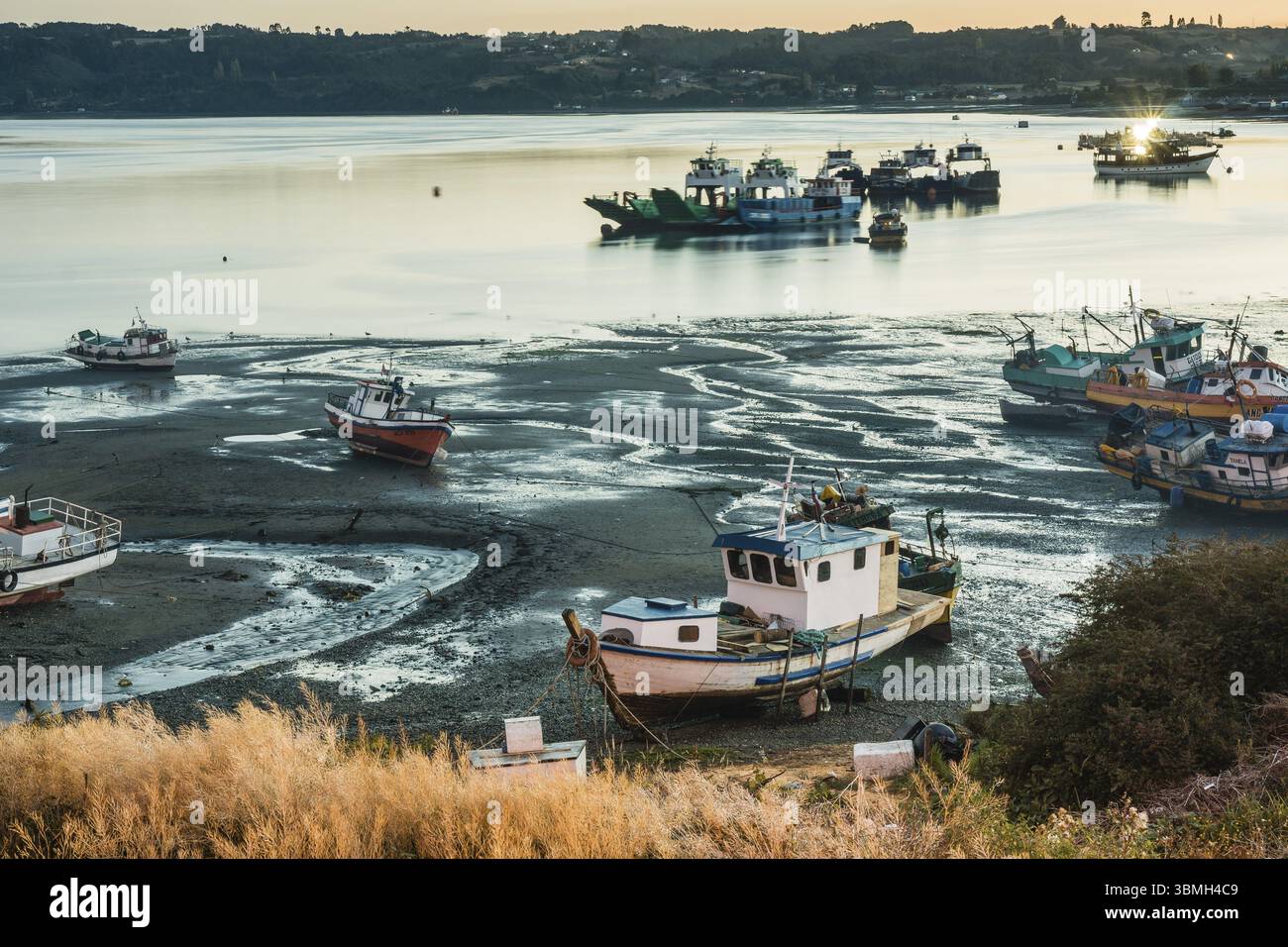 Stranded boats at low tide, Dalcahue, Chiloe Archipelago, Chiloe ...
