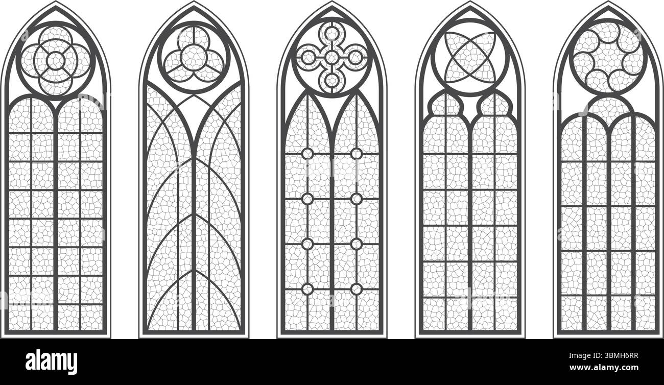 Gothic church windows with medieval pattern. Architecture vintage ...