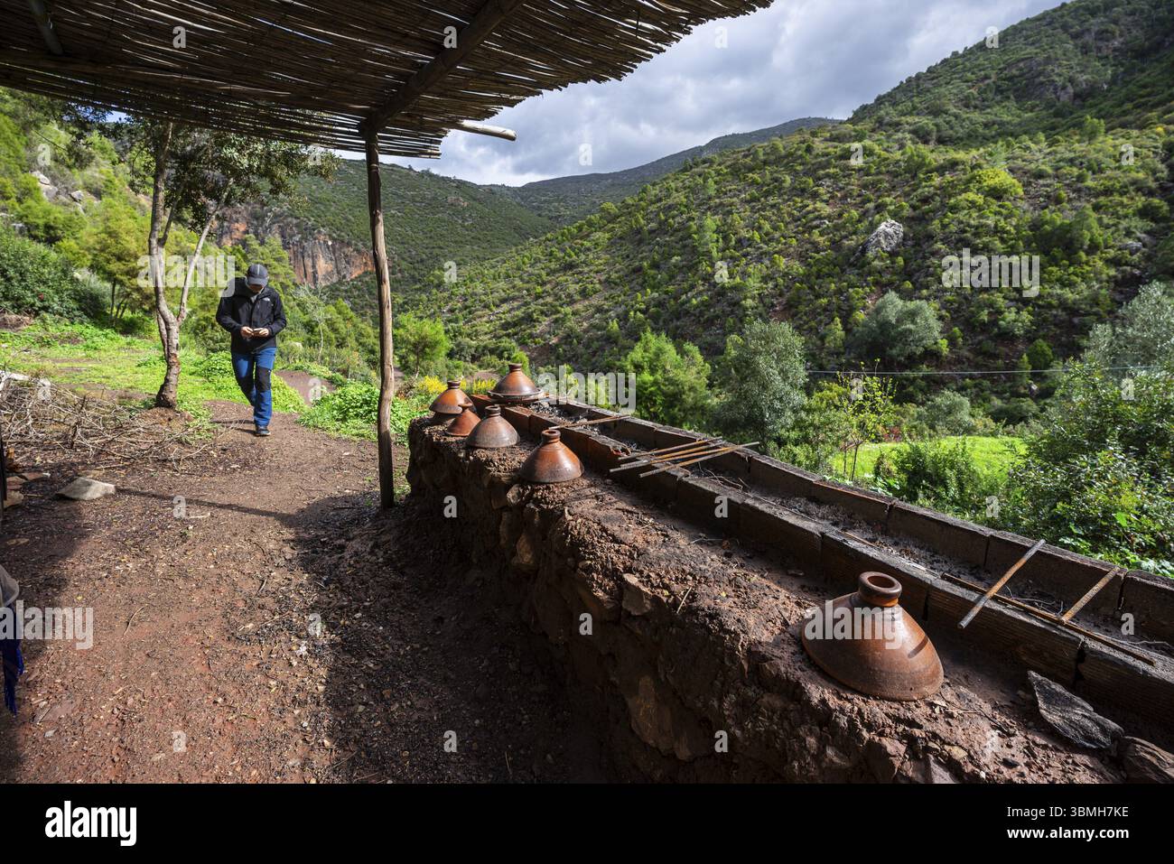 Small basic outdoor kitchen, Fardi river gorge, Akchour, talambote, Morocco, North Africa ...