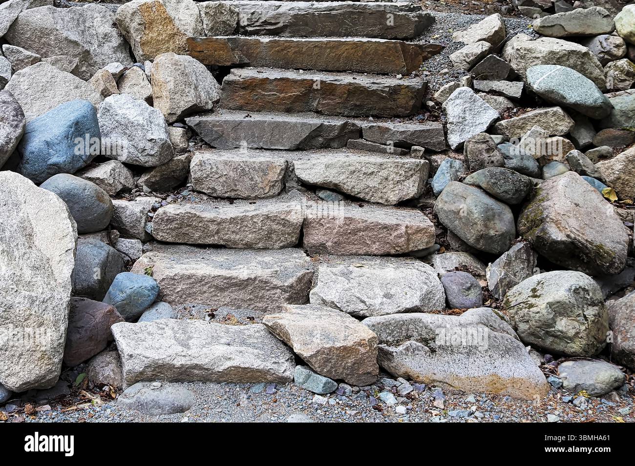 Closeup of stepping stone stairs up to a natural area Stock Photo - Alamy