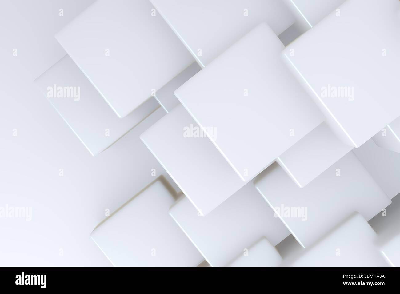 Overlapping white square panels are creating stepped abstract structure ...