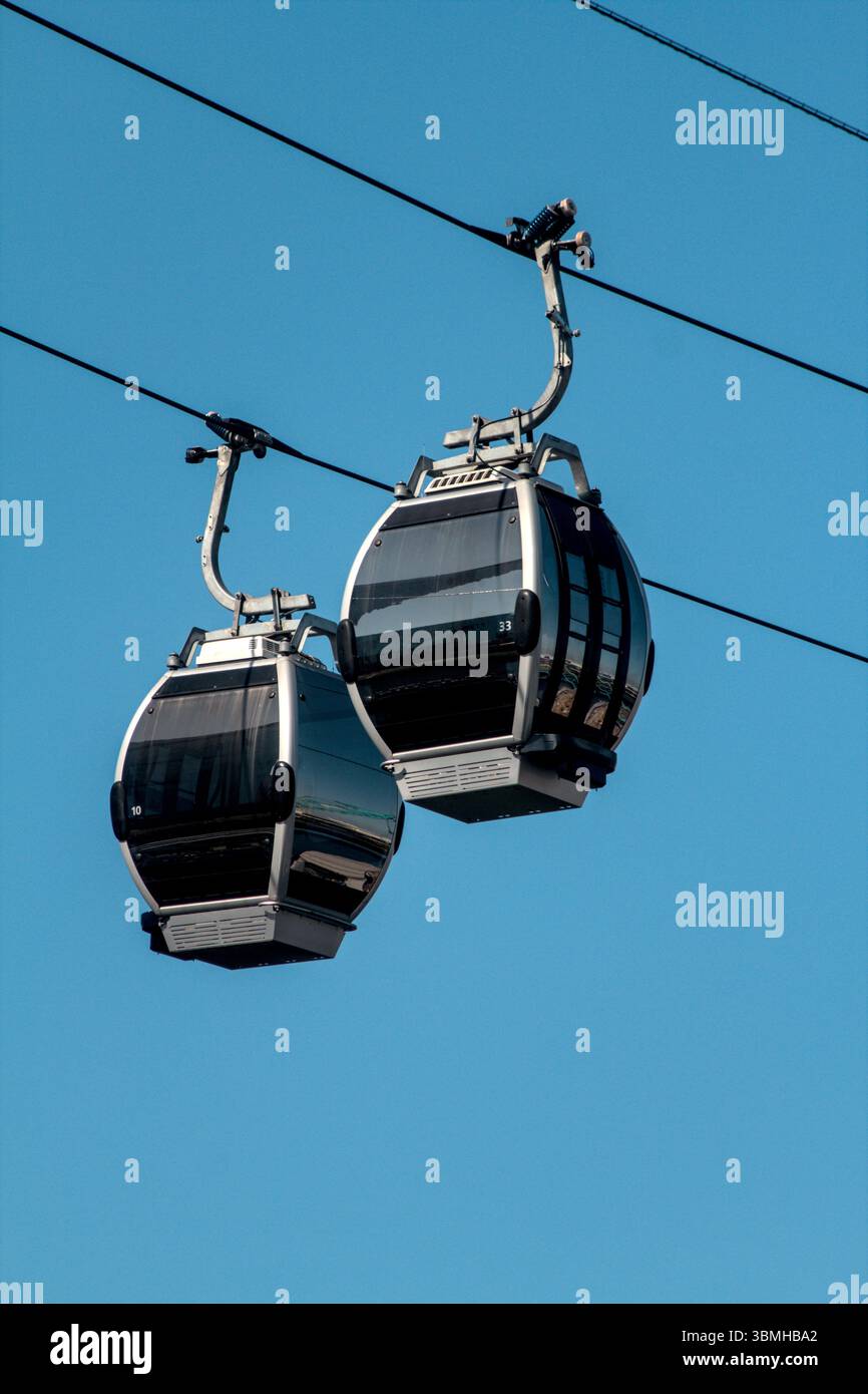 aerial gondola lift (ropeway, cable car) in blue sky Stock Photo - Alamy