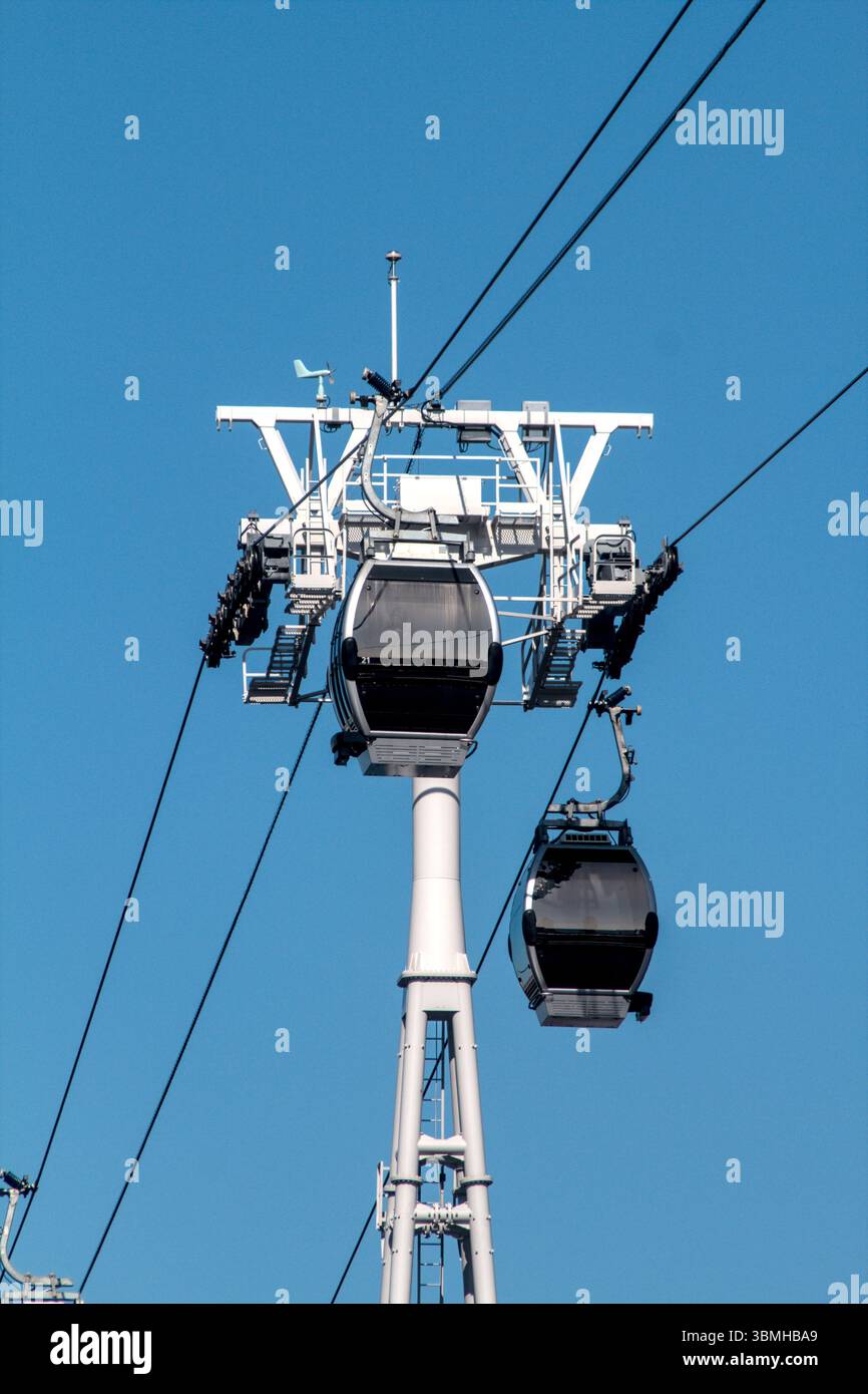 aerial gondola lift (ropeway, cable car) in blue sky Stock Photo - Alamy