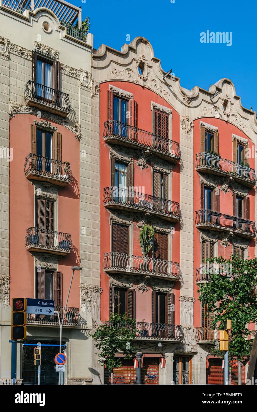 Colorful Residential Buildings In Barcelona With Ornate Balconies And ...