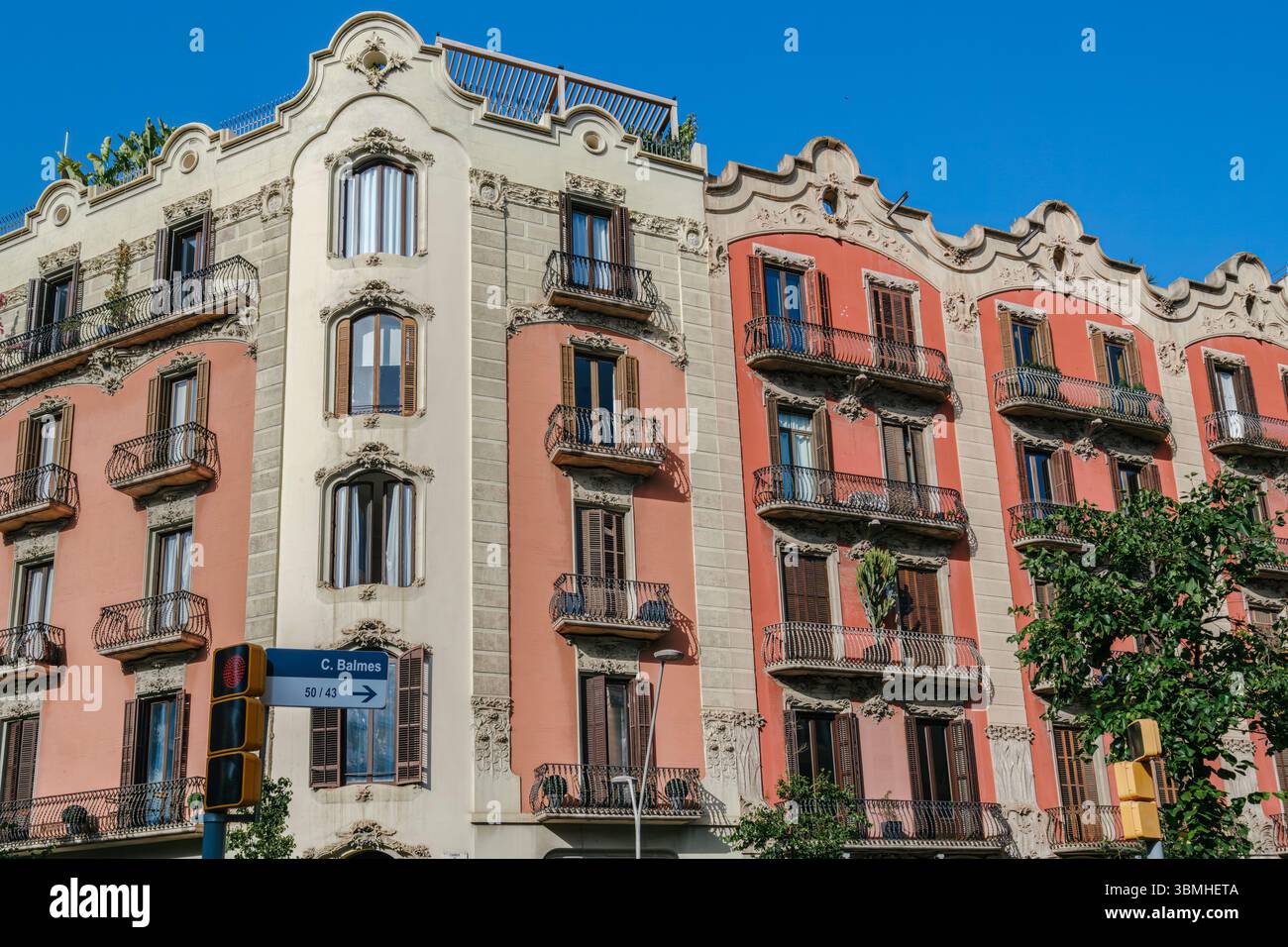 Historic Residential Buildings In Barcelona With Colorful Facades And ...