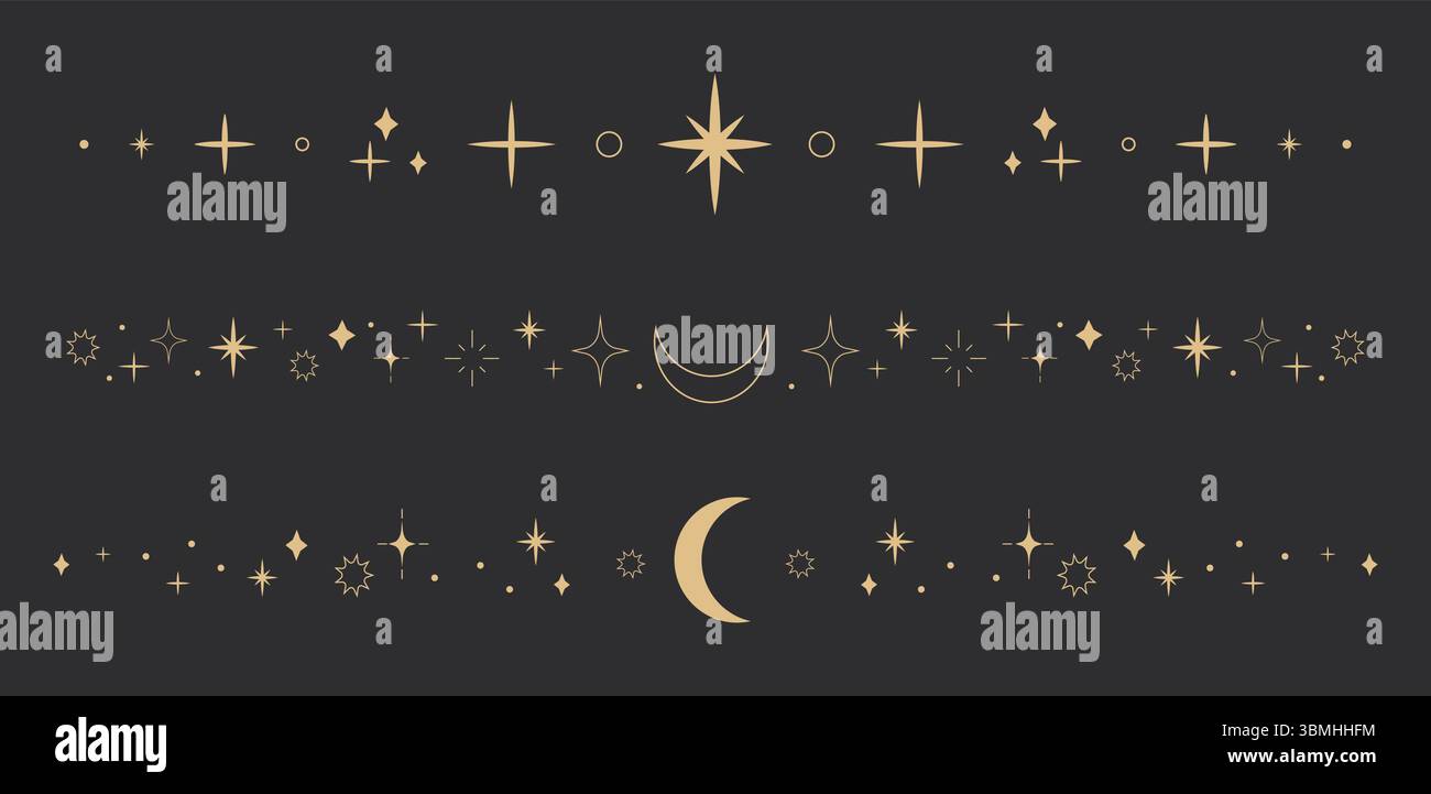 Sparkling gold celestial dividers in flat linear style. Perfect for ...