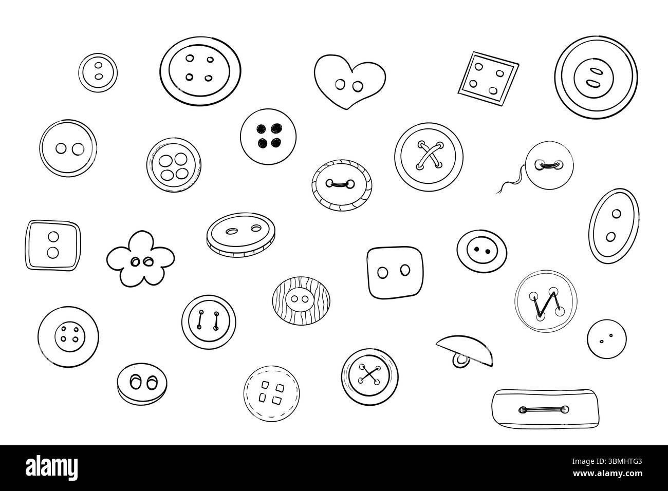 Button sewing item set hand drawn line doodle sketch. Plastic vintage ...