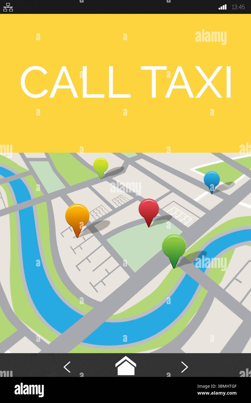 Digitally generated image of Call taxi text with map Stock Photo - Alamy
