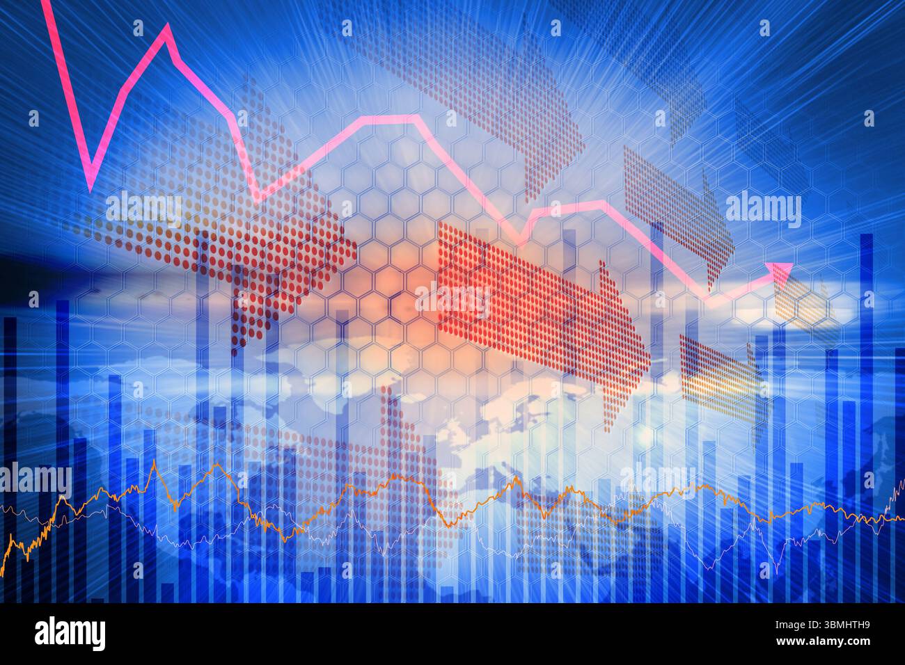 Red dotted arrows are indicating trend direction in flat design with ...