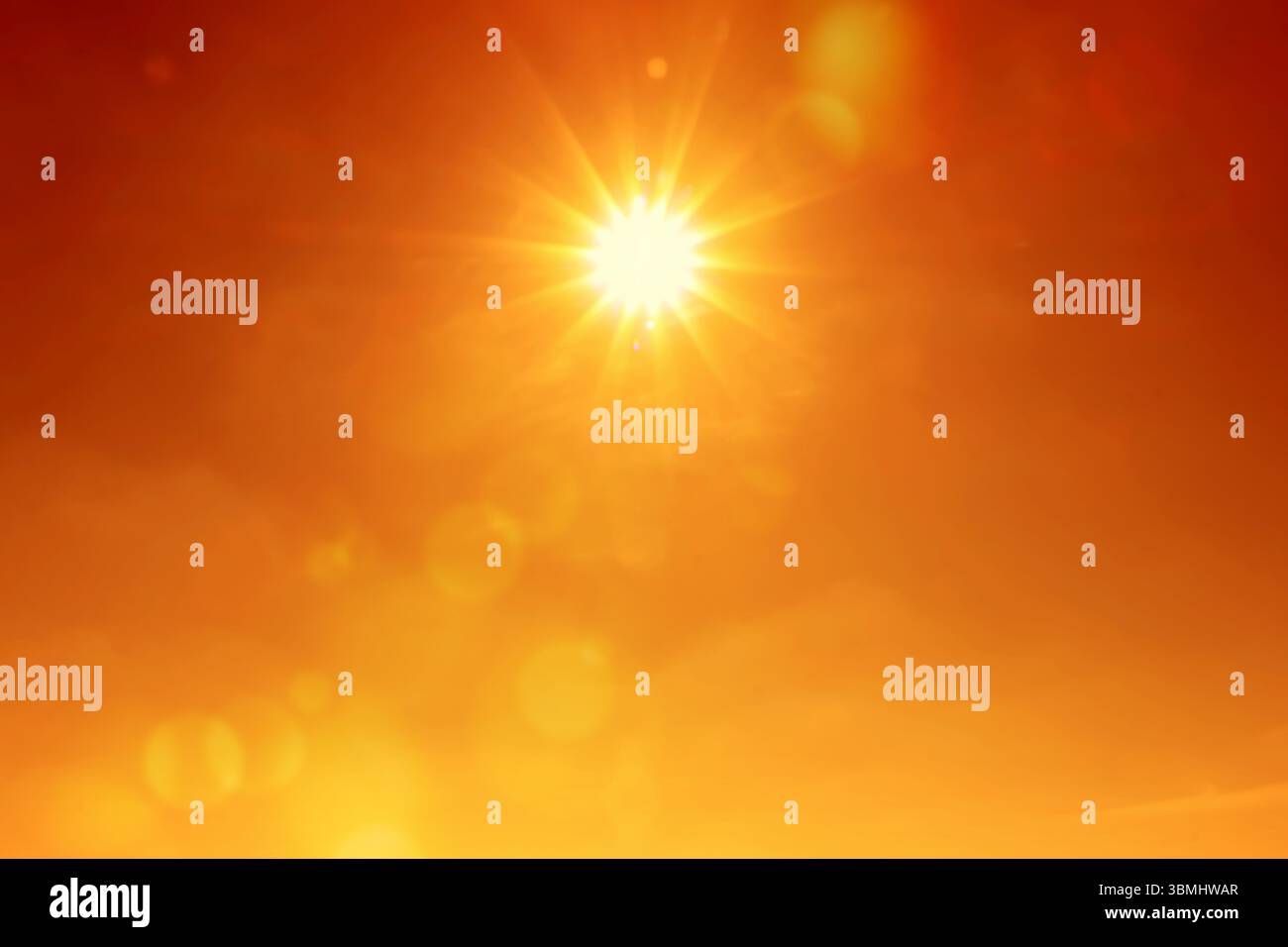 Bright sun in orange sky during hot summer weather. Extremely high ...