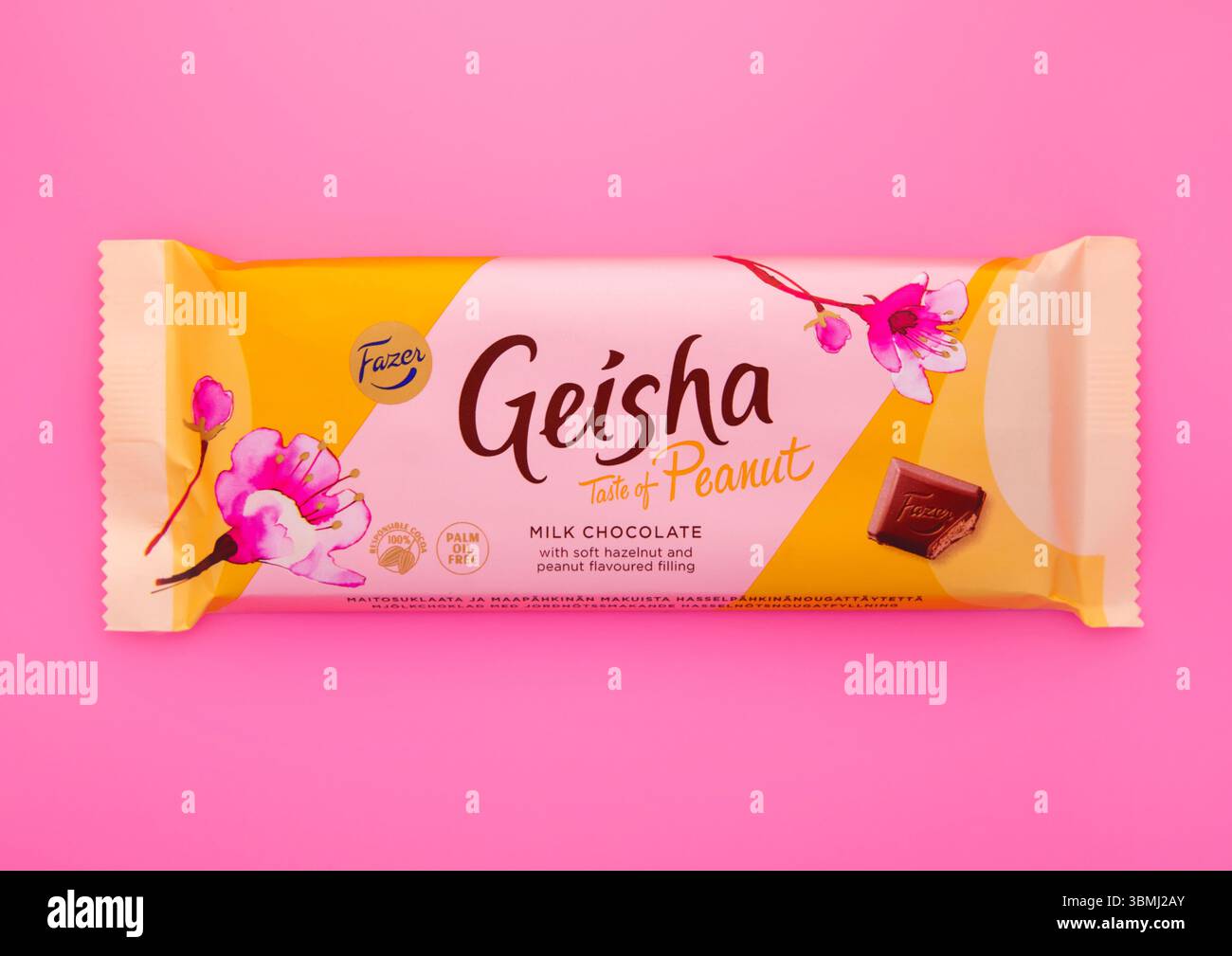 LONDON, UK - MARCH 09, 2025: Large Geisha milk chocolate bar with taste ...