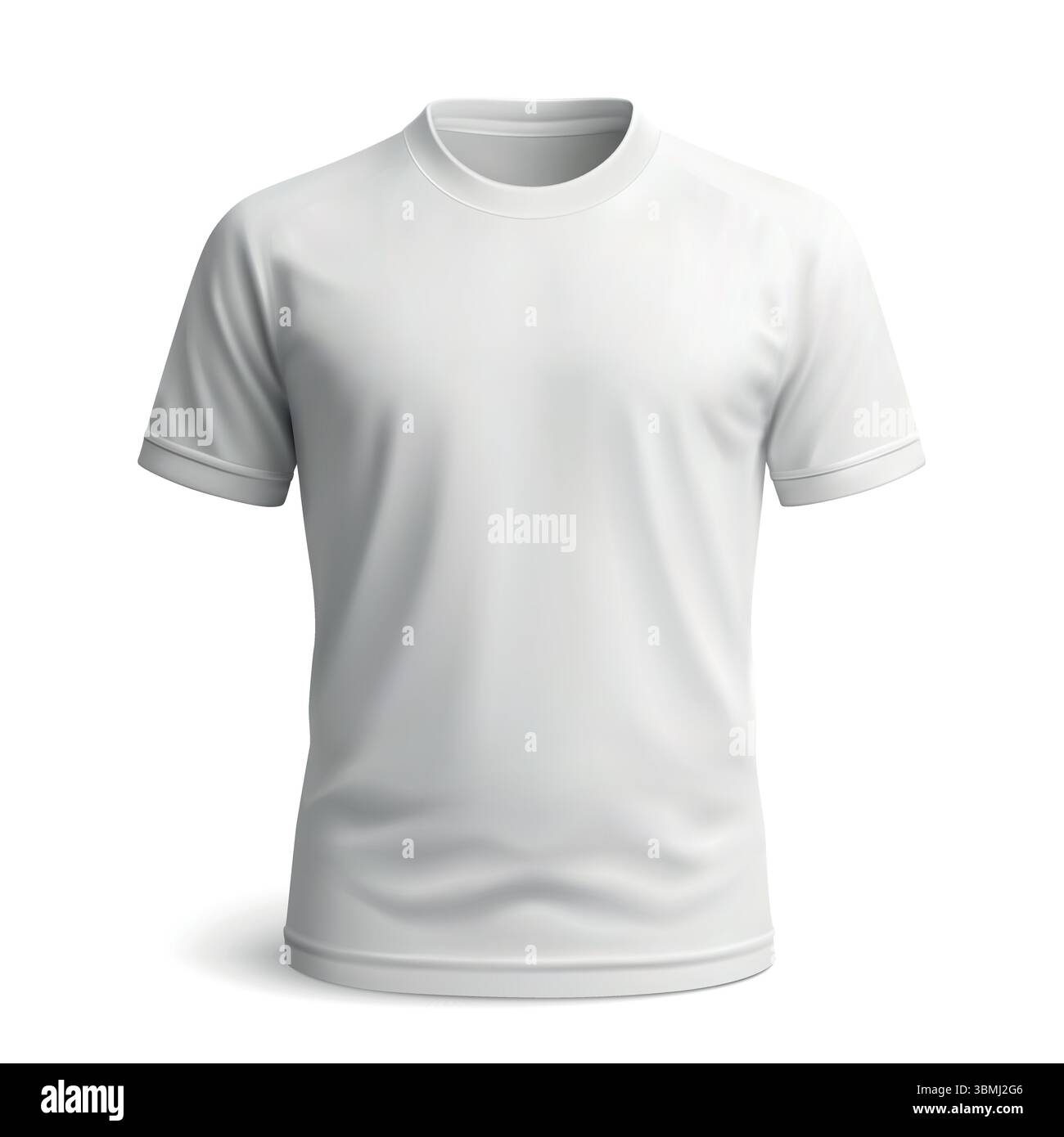 Basic white short-sleeve T-shirt on plain background with smooth fabric ...