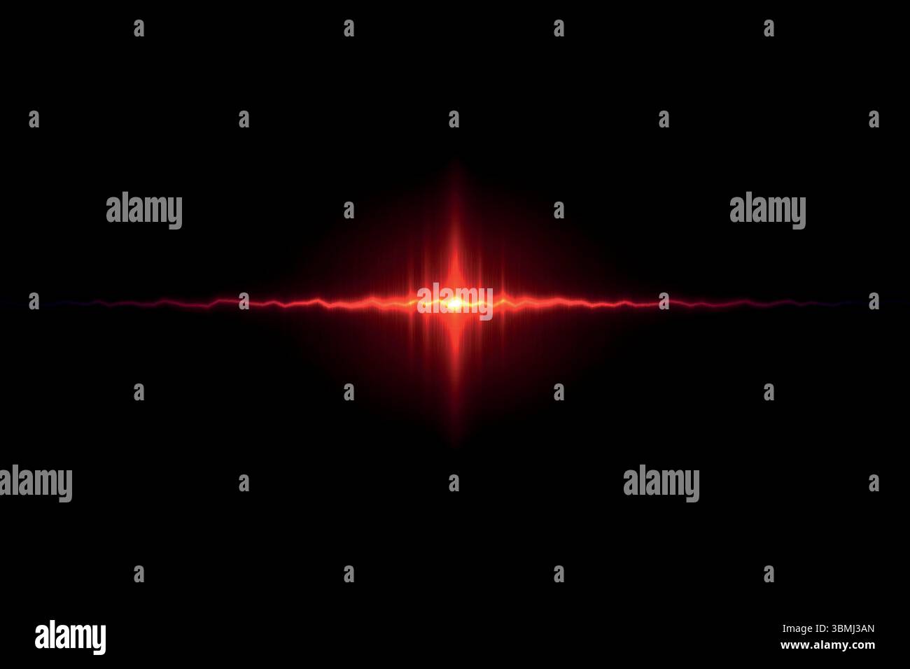 Glowing red flare emits vertical wave ripple in a dark background Stock ...