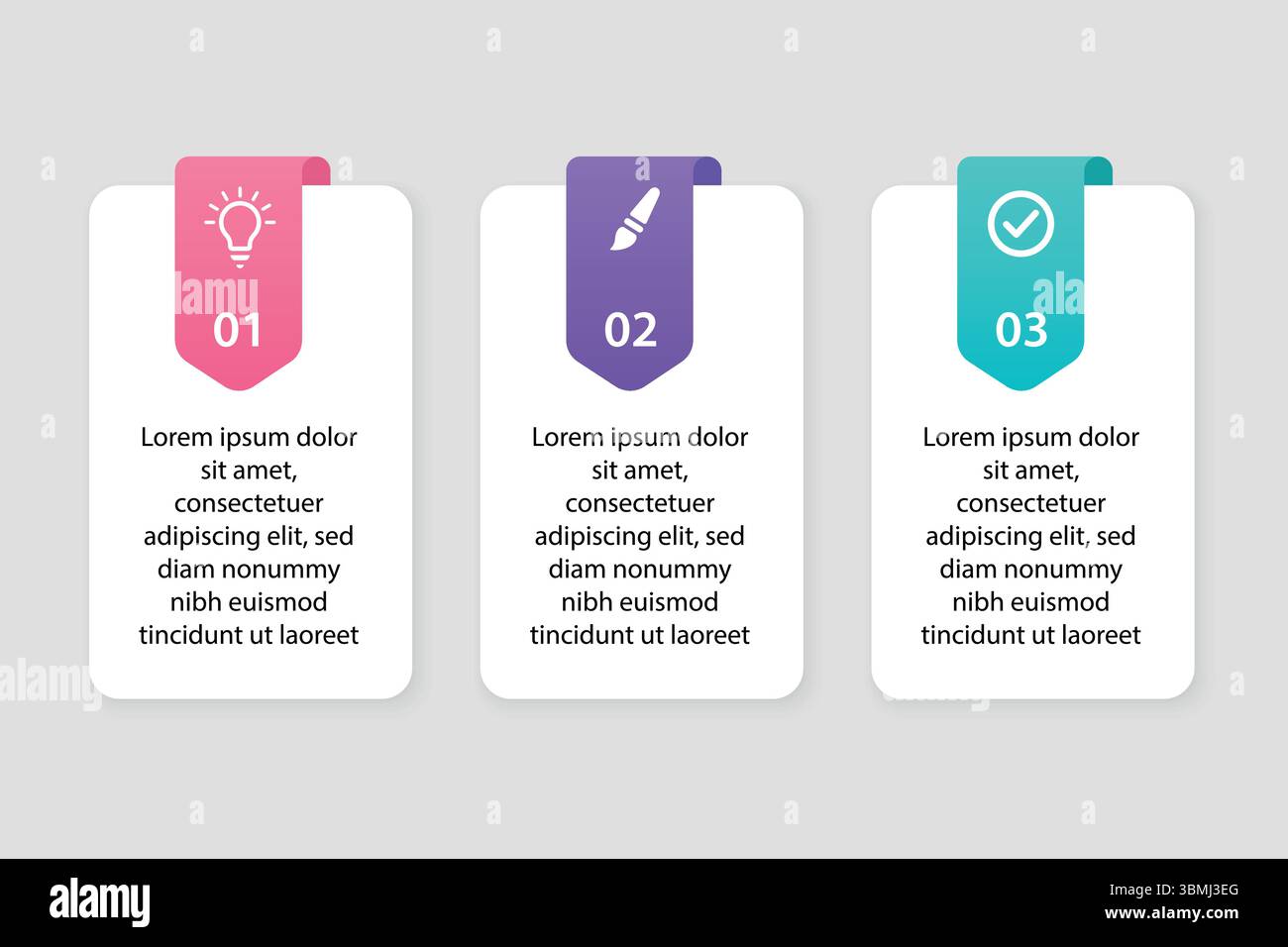 Clean infographic showing three progress steps with labels and icons ...