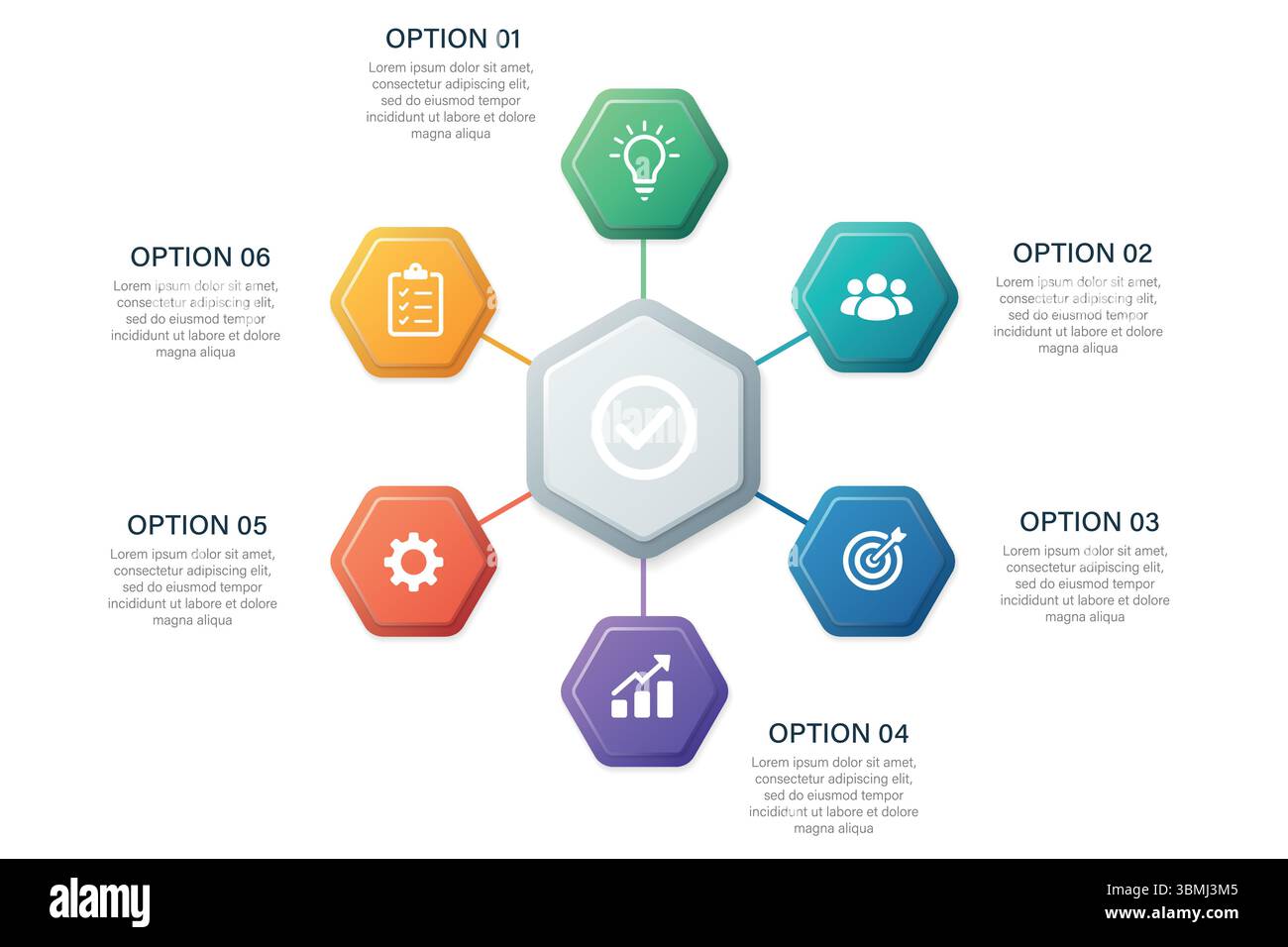3D style radial infographic diagram with business icons and text around ...