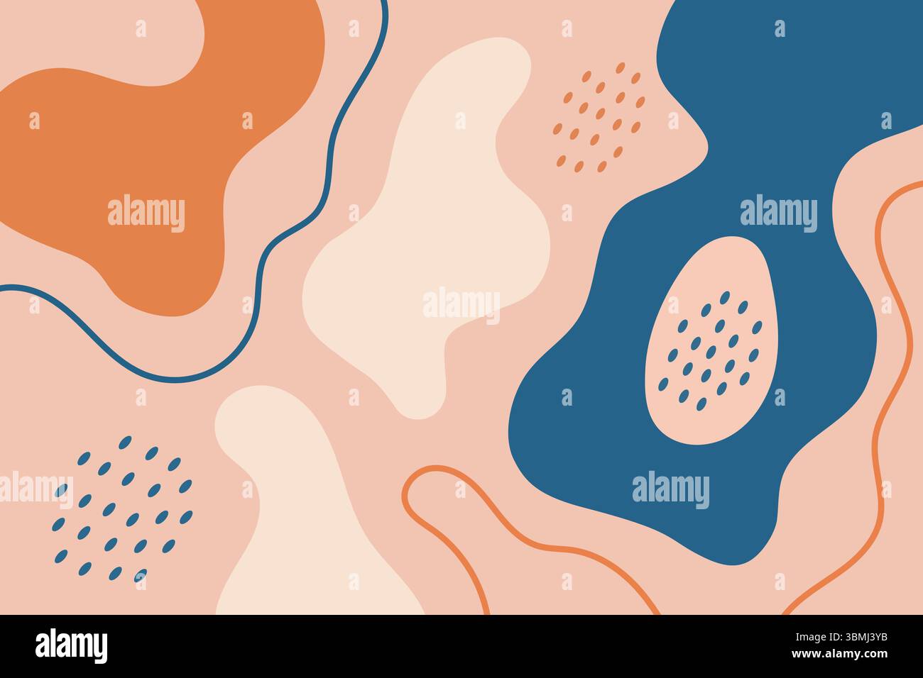 Neutral background with hand-drawn orange and blue abstract blobs Stock ...