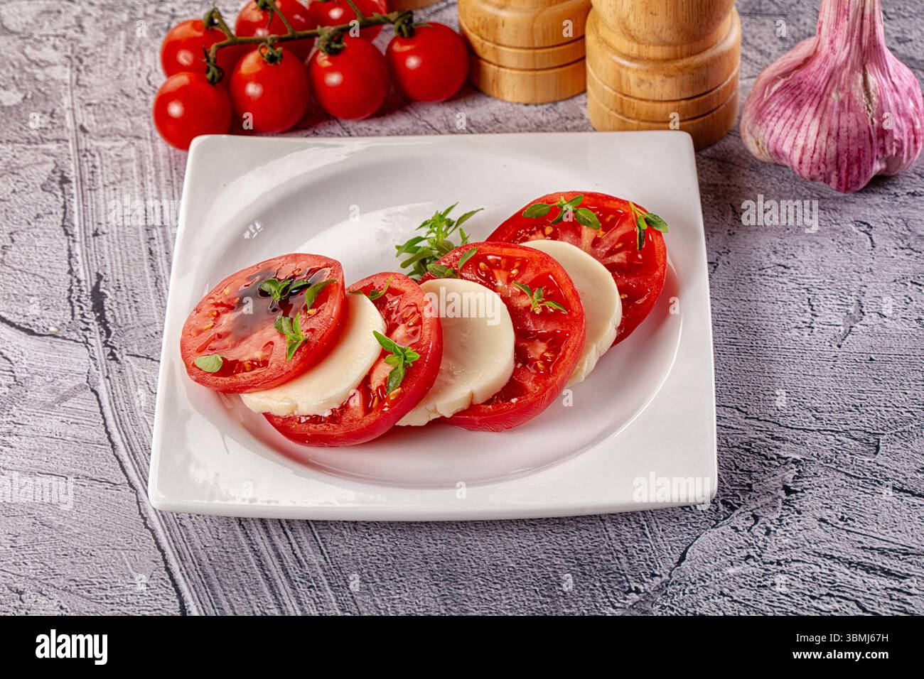 Italian caprese salad with mozzarella cheese, tomato and basil Stock ...