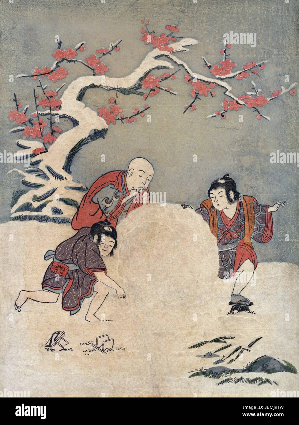 Japan: 'The Snow Ball'. Ukiyo-e woodblock print by Suzuki Harunobu ...