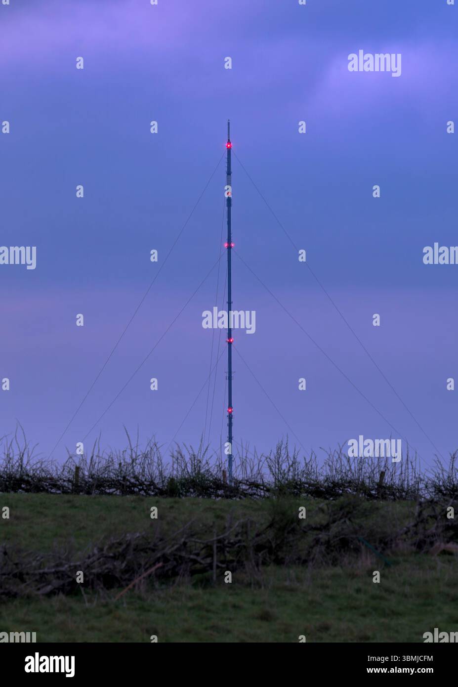 The Mendip Mast taken from the Mendip Hills in Somerset, UK at dawn in ...