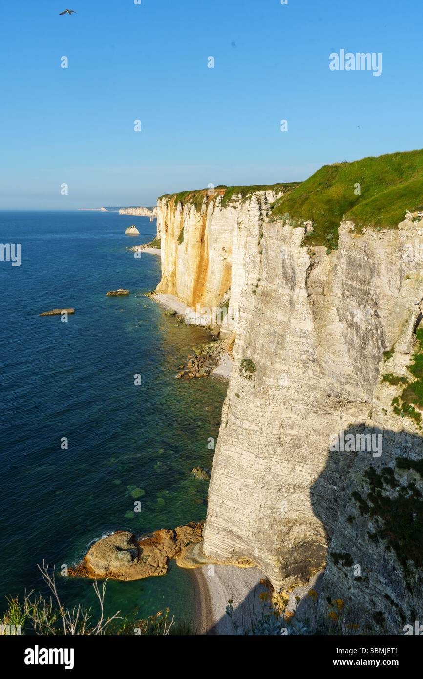The dramatic white chalk cliffs and natural arches of Étretat on the ...