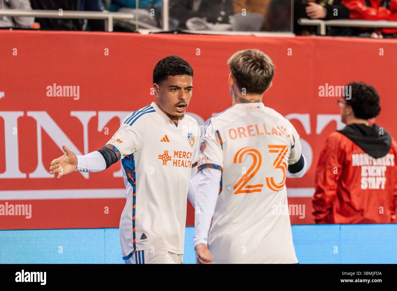FC Cincinnati forward Luca Orellano (23) celebrates a goal with a ...