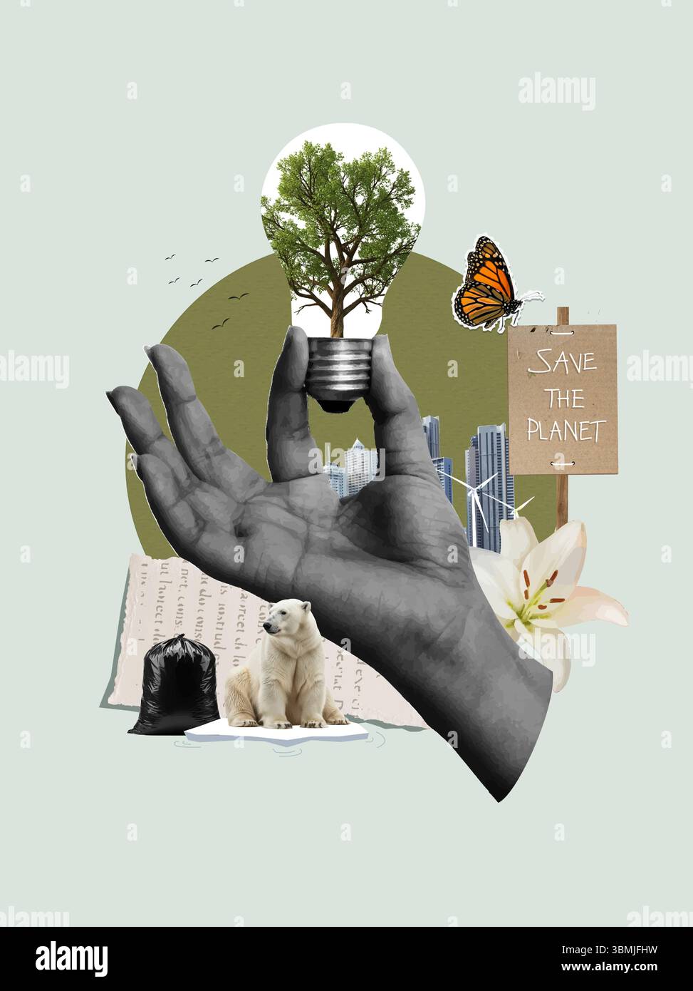 Environmental awareness and sustainability concept with nature elements ...