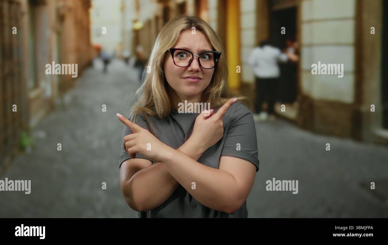 Woman points confusion on city hi-res stock photography and images - Alamy