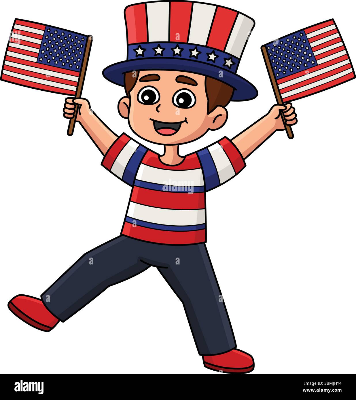 4th of July Boy with an American Flag Clipart Stock Vector Image & Art ...