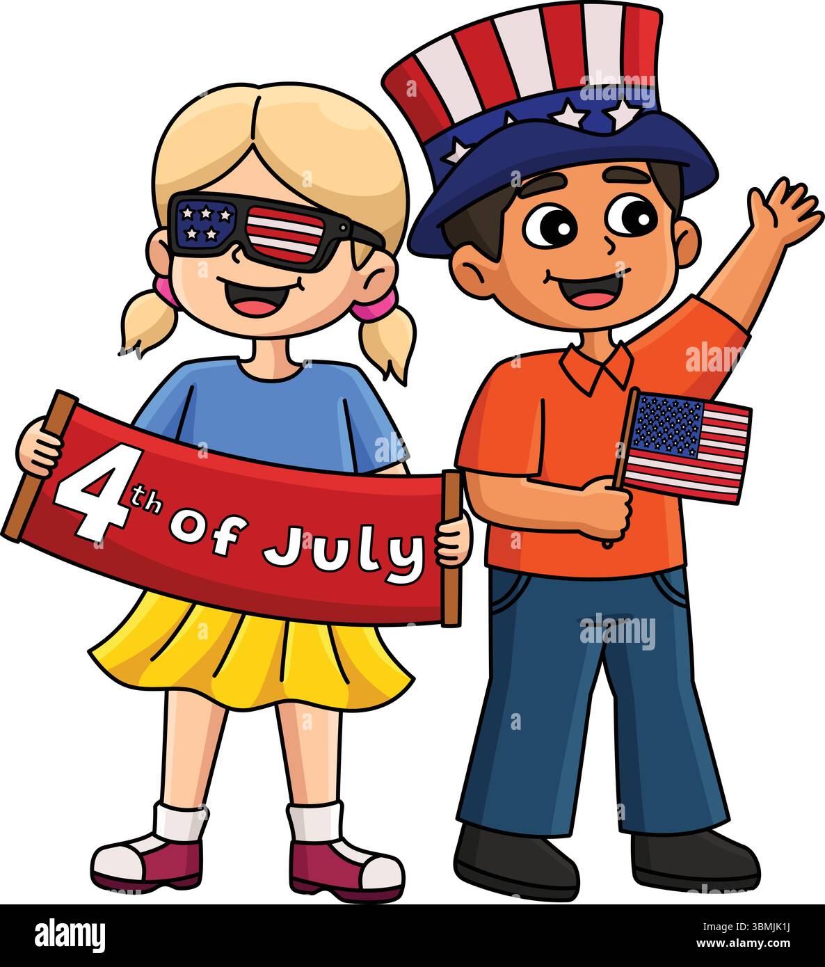 4th of July Kids Celebrating Cartoon Clipart Stock Vector Image & Art ...