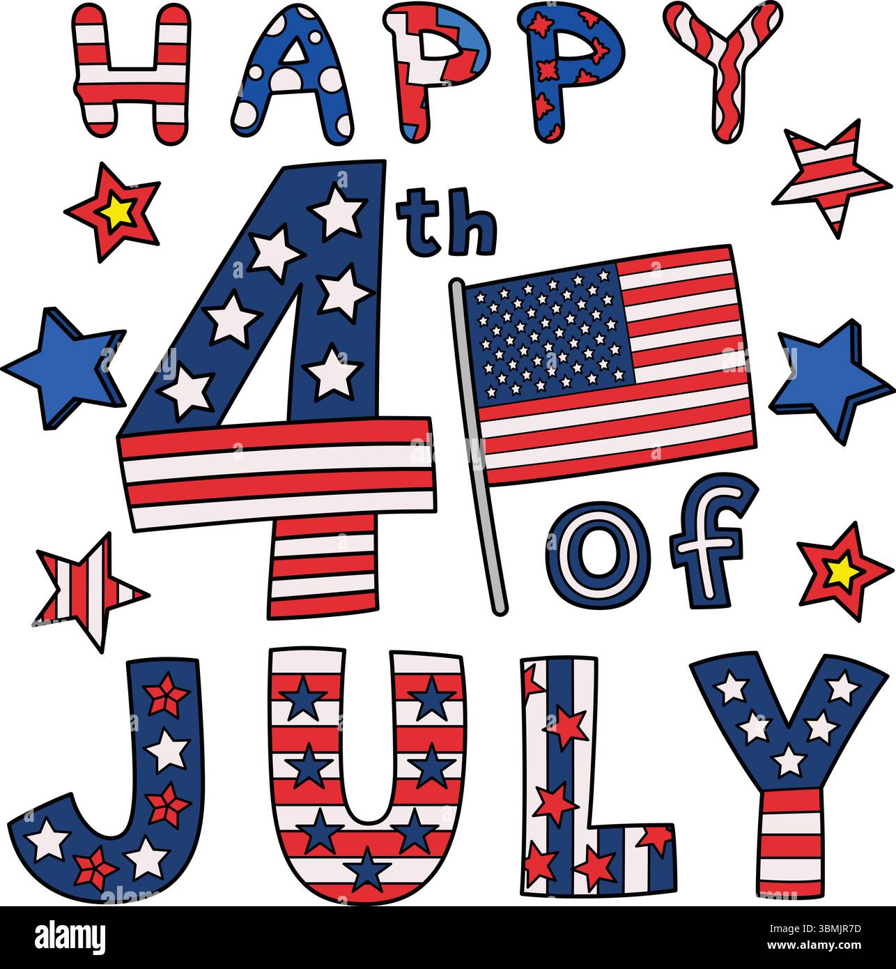 Happy 4th of July Cartoon Colored Clipart Stock Vector Image & Art - Alamy