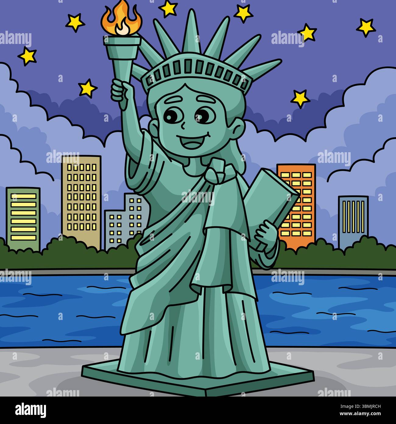 4th of July Statue of Liberty Colored Cartoon Stock Vector Image & Art ...