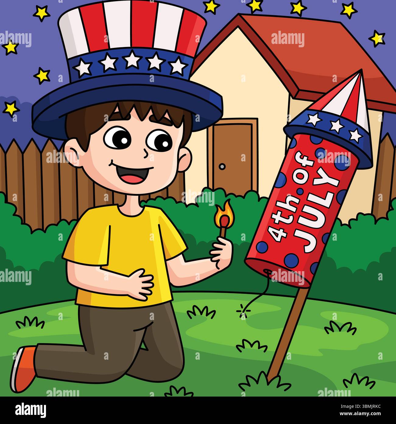 4th of July Kid Lighting Up Fireworks Colored Stock Vector Image & Art ...