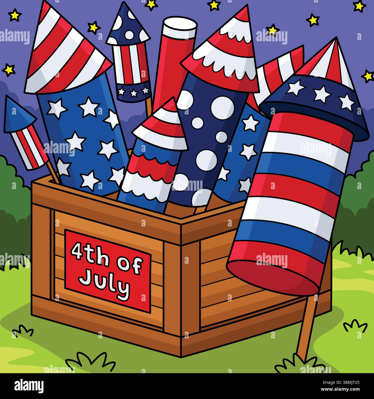 4th of July Fireworks Colored Cartoon Illustration Stock Vector Image ...